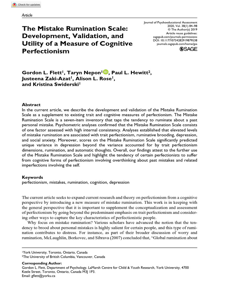 Mistake Rumination Scale: Validation Study | PDF | Perfectionism ...