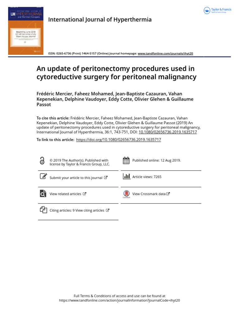 An Update of Peritonectomy Procedures Used in Cytoreductive Surgery For ...