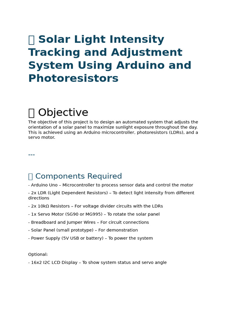 ? Solar Light Intensity Tracking and Adjustment System Using Arduino ...