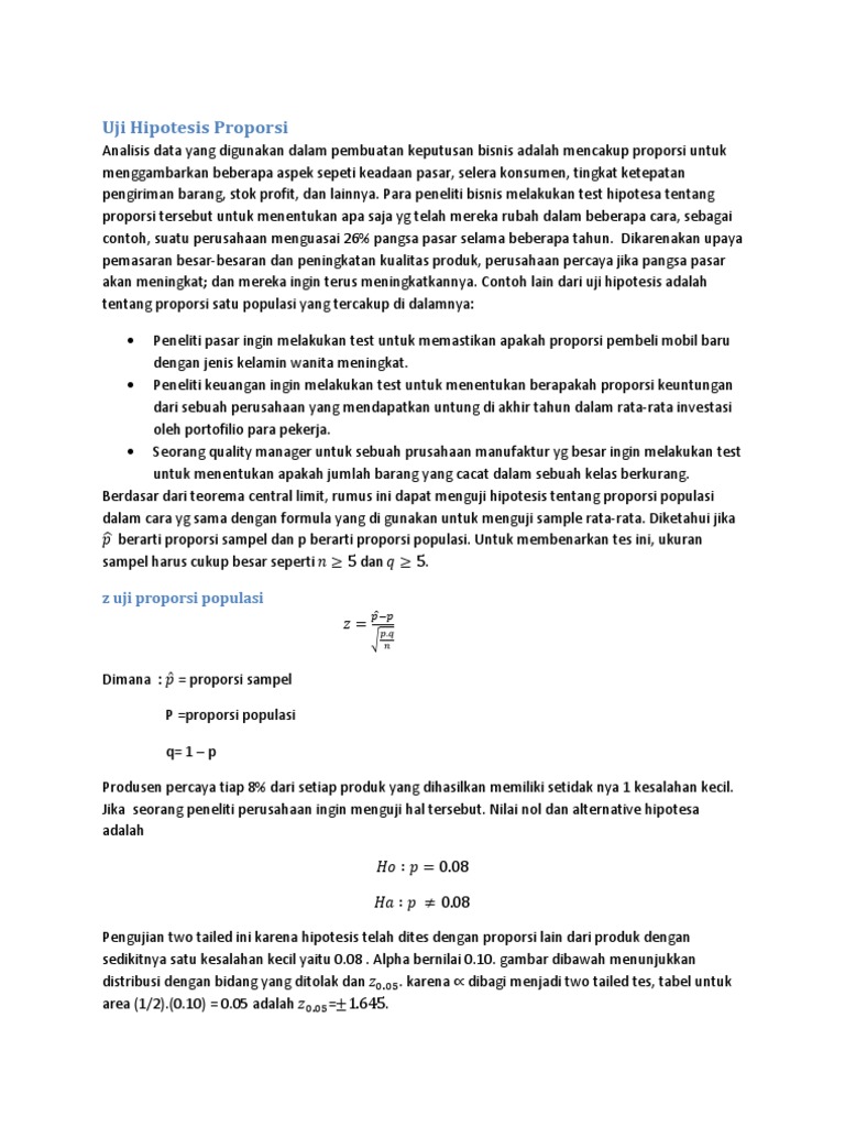 Uji Hipotesis Proporsi | PDF