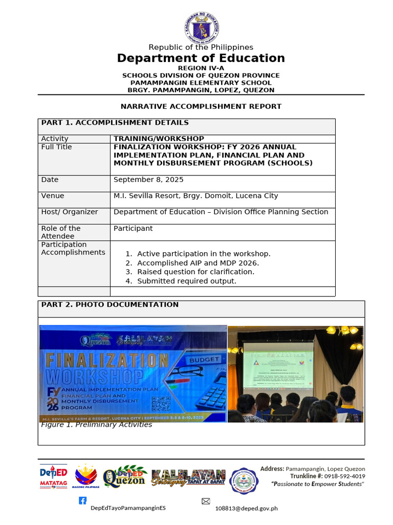 Pamampangin Elementary School Workshop Report | PDF