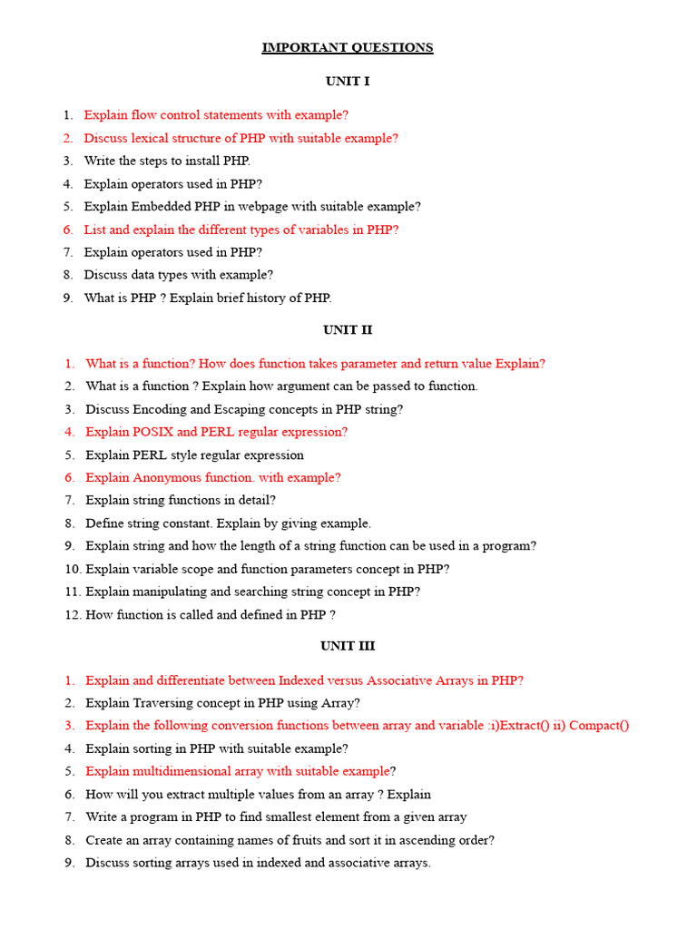 IMPORTANT QUESTIONS(PHP-I).docx-1 | PDF | Php | String (Computer Science)
