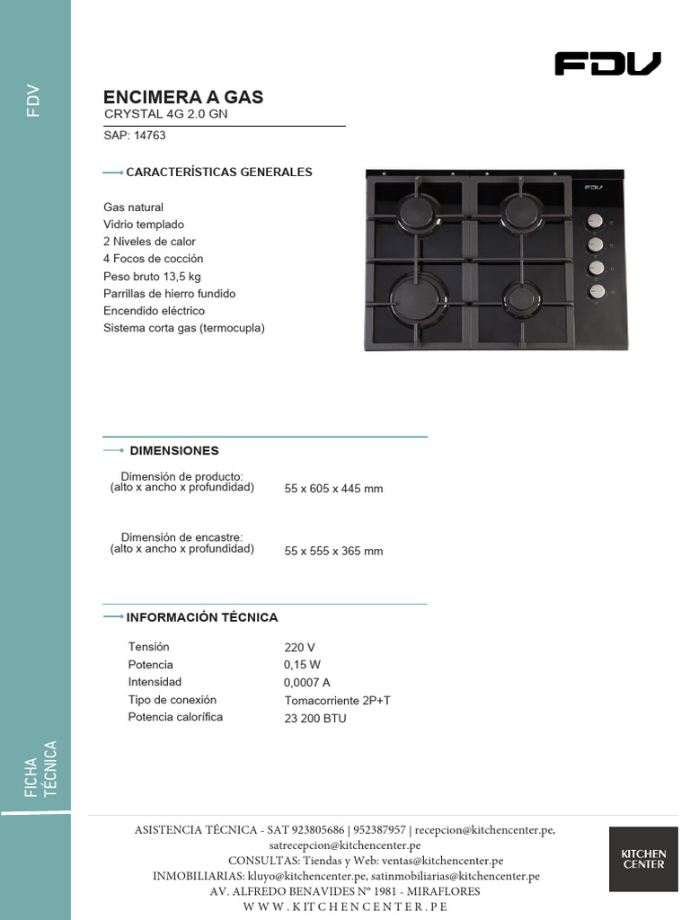 Ft-Encimera A Gas Crystal 4g 2.0 GN-VF 1 | PDF | Electricidad