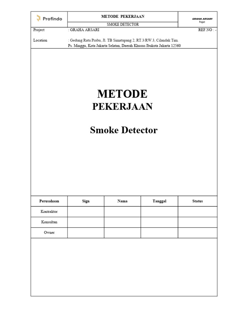 Metode Pemasangan Smoke Detector GRAHA ARSARI | PDF