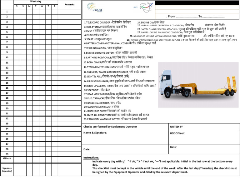 Checklist - Tr - Trailor (Hindi & English) - Rev 1 | PDF