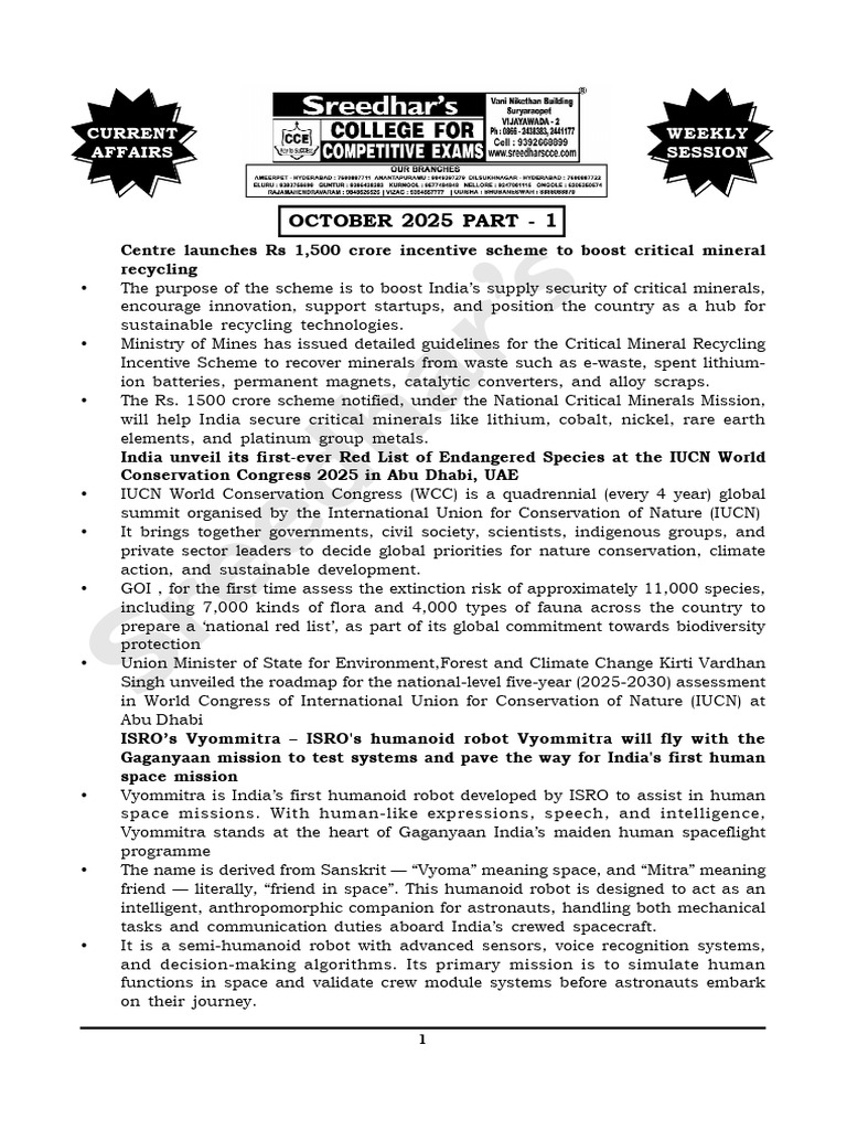 India’s Key Initiatives: October 2025 Update | PDF