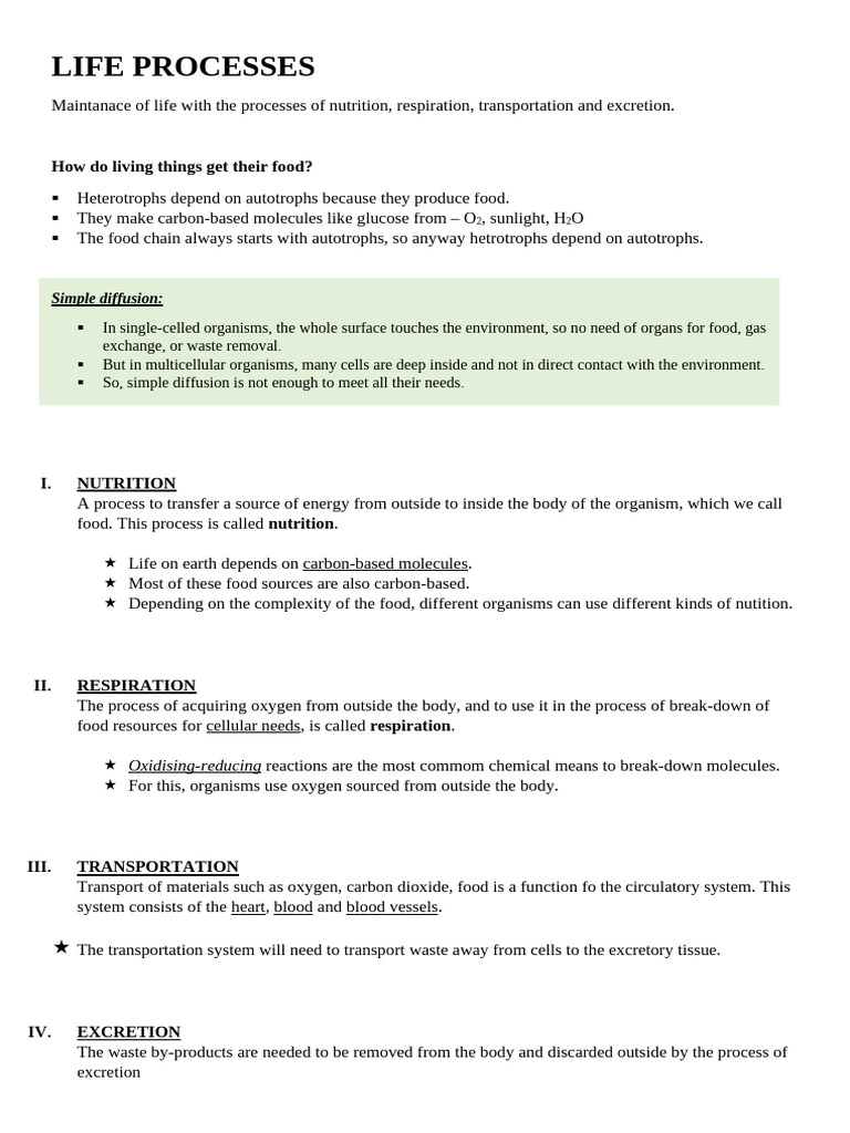 Life Processes: Nutrition, Respiration, Transport | PDF | Nutrition ...
