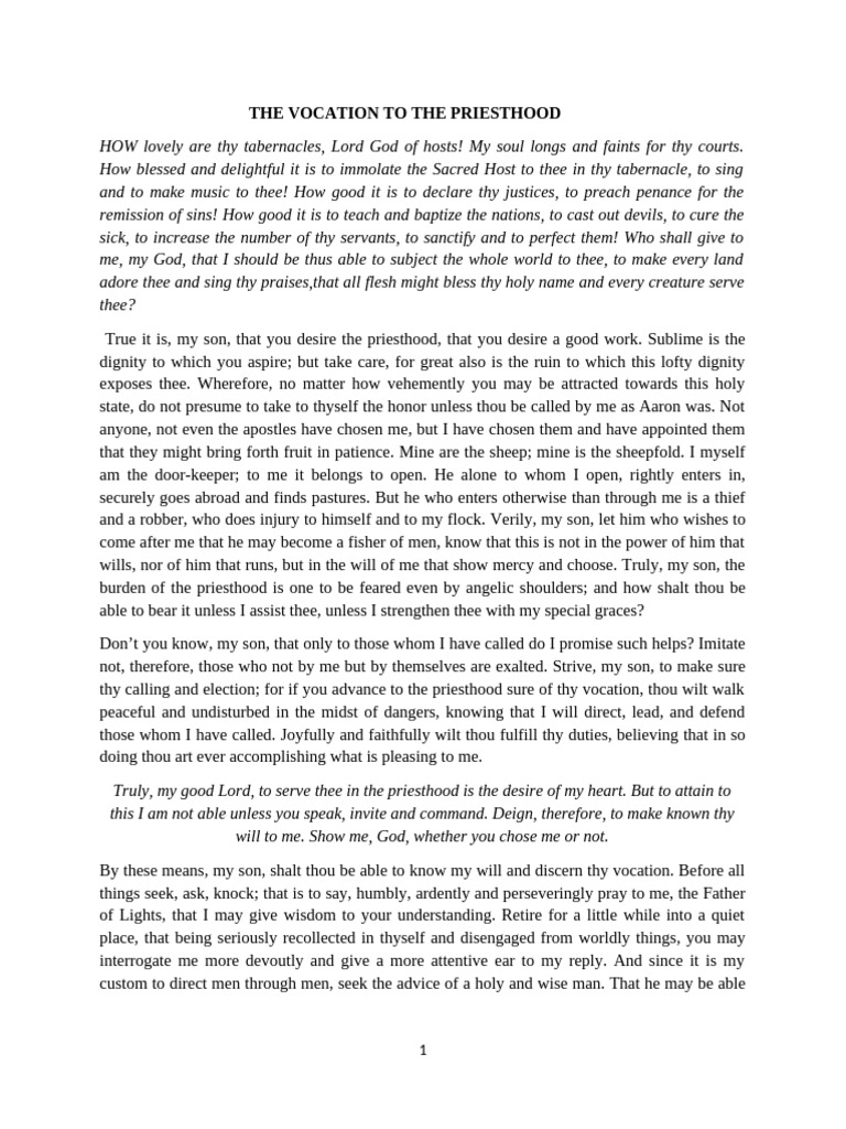 Vocation To The Priesthood | PDF | Penance | Religious Belief And Doctrine
