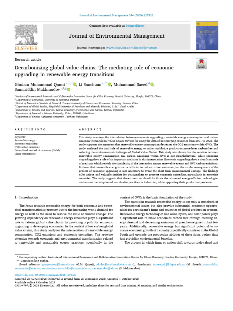 Decarbonizing Global Value Chains (The Mediating Role of Economic ...