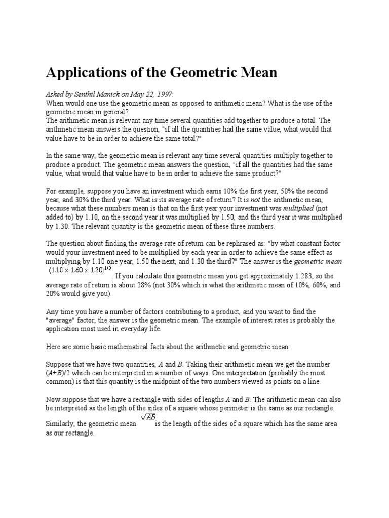 Understanding Geometric Mean Usage | PDF | Percentage | Arithmetic Mean
