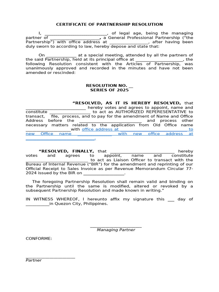 Certificate of Partnership Resolution No.6 2025 | PDF