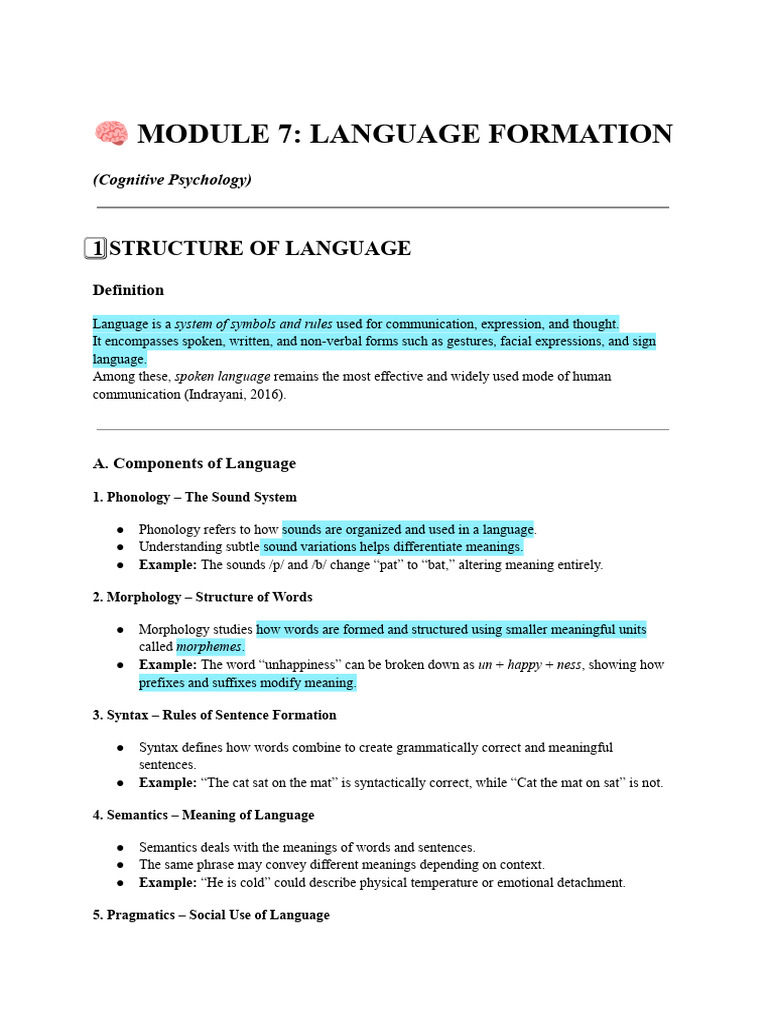 Language Formation in Cognitive Psychology | PDF | Language Acquisition ...