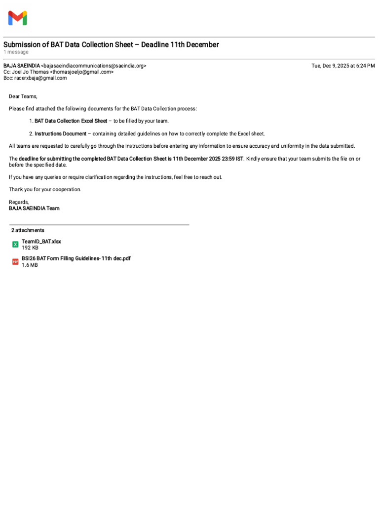 Gmail - Submission of BAT Data Collection Sheet - Deadline 11th ...