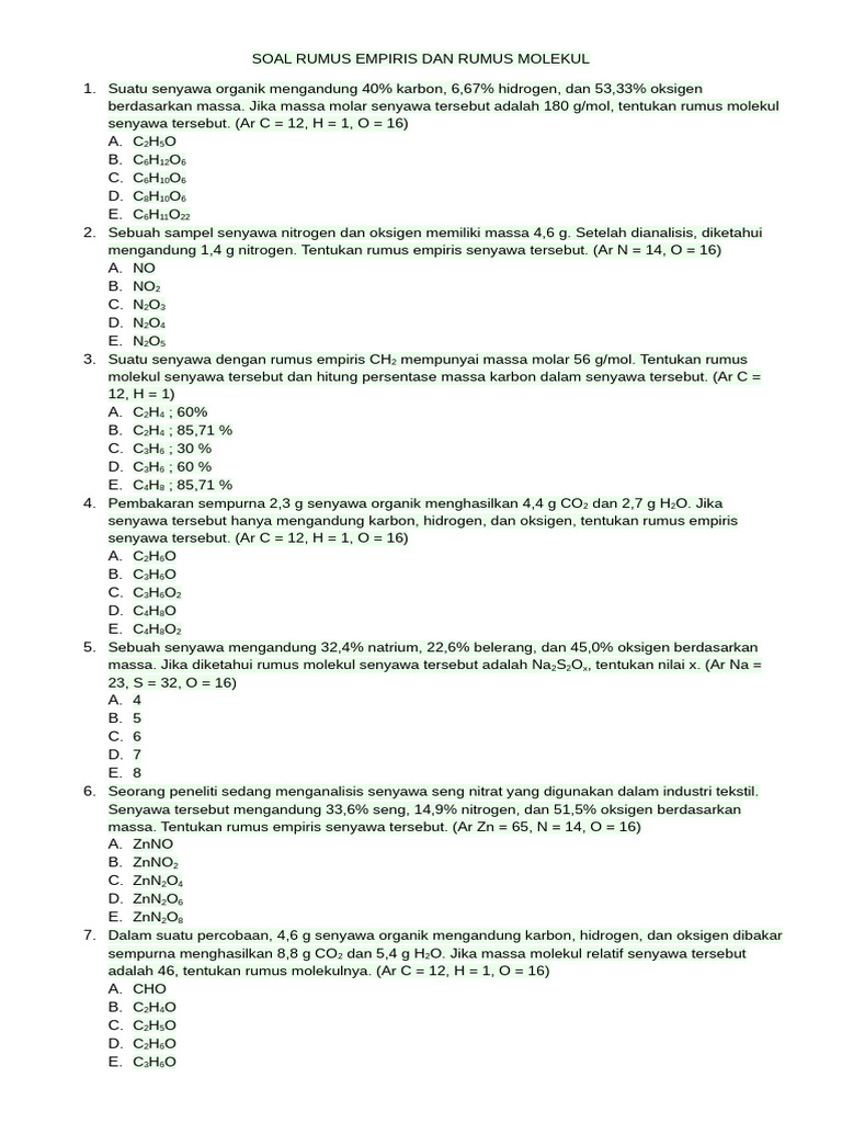 Rumus Empiris dan Molekul Senyawa Kimia | PDF