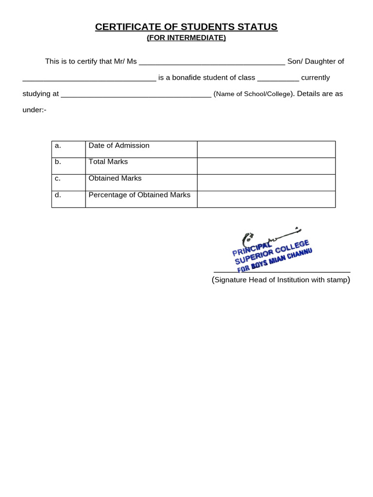 Student Status Certificate Template | PDF