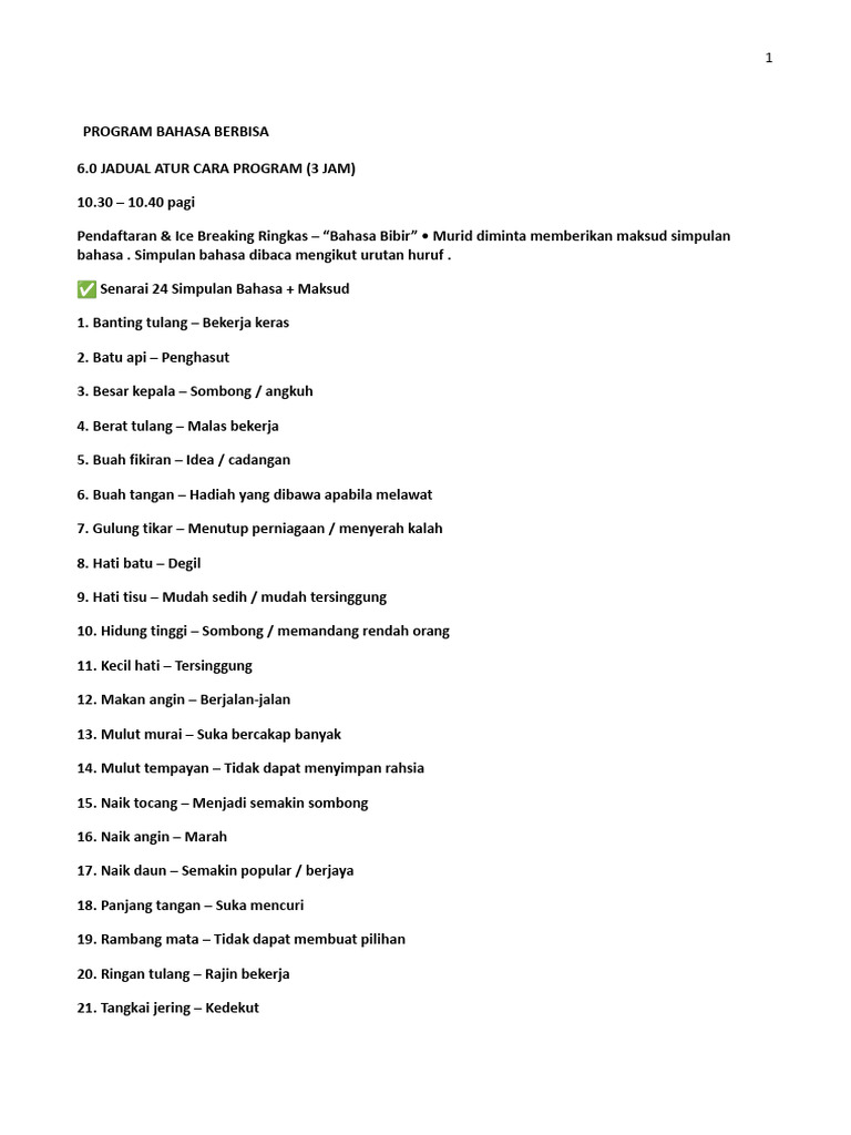 Program Bahasa Berbisa: Aktiviti Kreatif | PDF