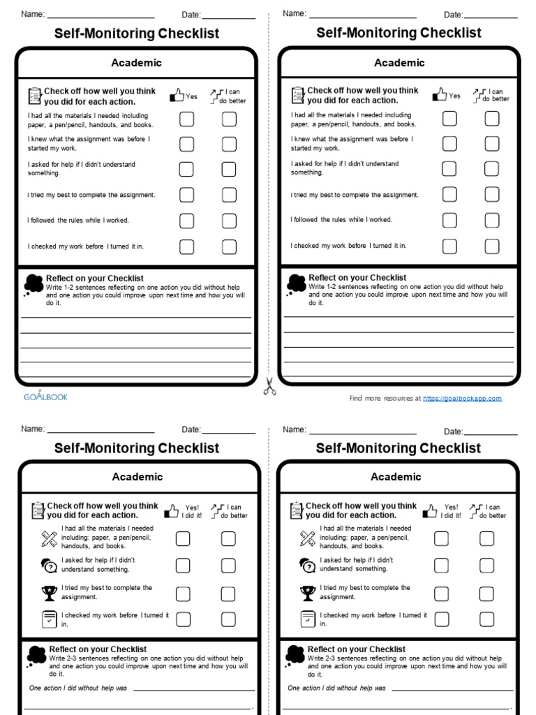 Self Monitoring Checklist (Academic) | PDF | Psychological Concepts ...