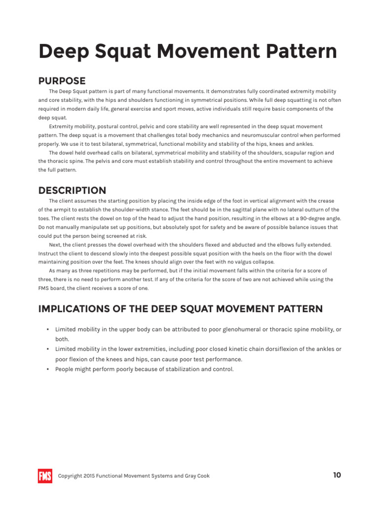 FMS Deep Squat | PDF | Anatomical Terms Of Motion | Limbs (Anatomy)