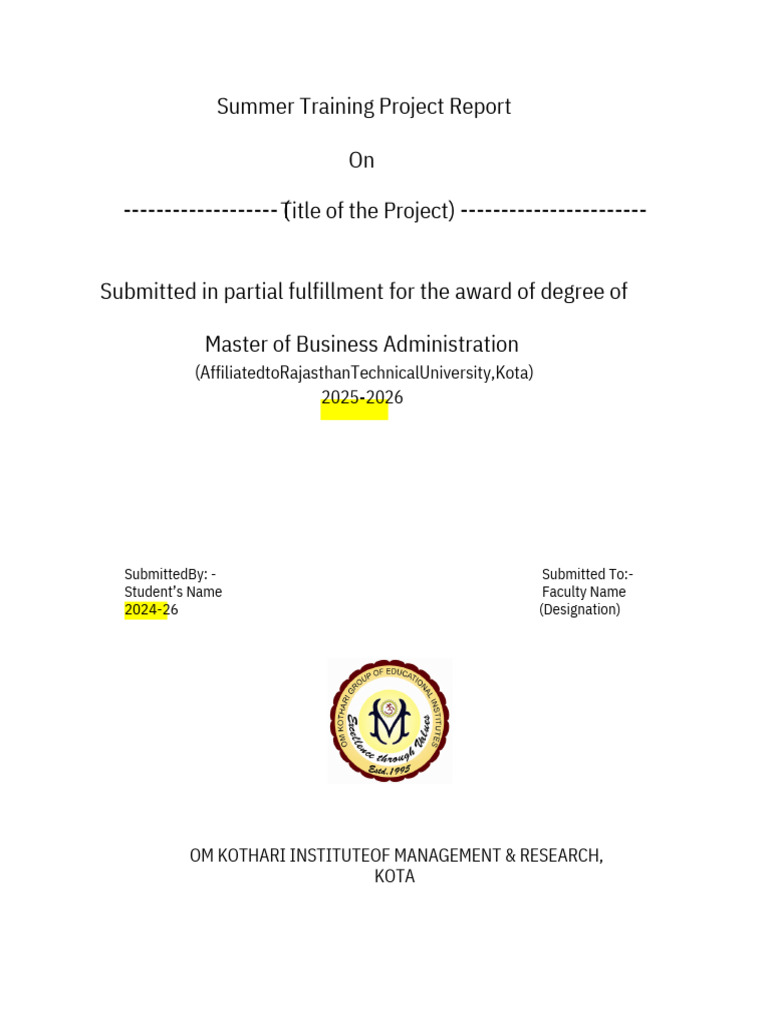 Summer Training REPORT Guidelines & Various Format of Certificate in ...