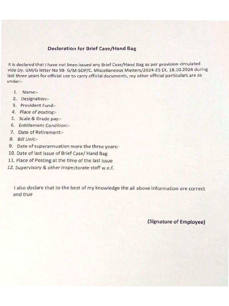 Breifcase Declaration Form | PDF