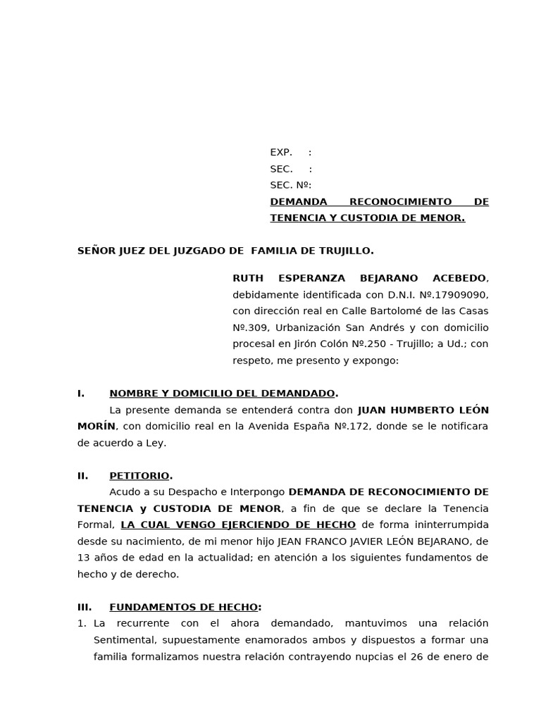 TENENCIA Y CUSTODIA DE MENOR | PDF | Pensión alimenticia