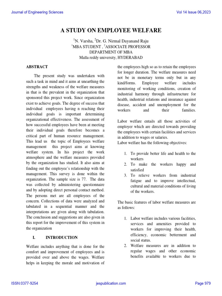 Employee Welfare Management Study | PDF | Employment | Labour Economics