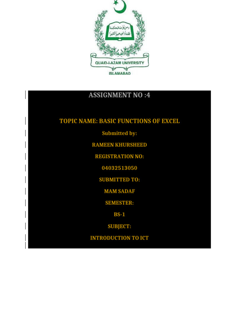 Assignment No 4_035411 | PDF | Microsoft Excel | Spreadsheet