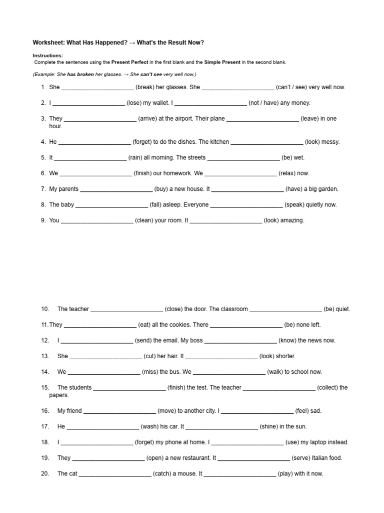 Worksheet - What Has Happened | PDF