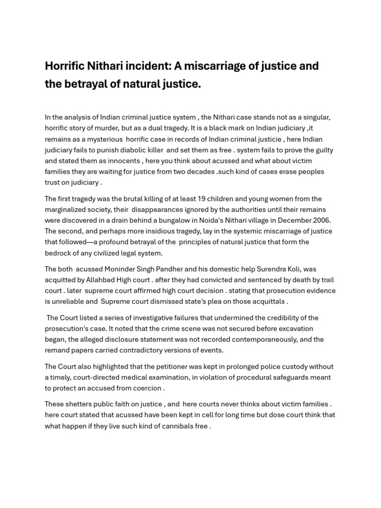 Nithari Case: A Justice System Betrayed | PDF | Acquittal | Miscarriage ...