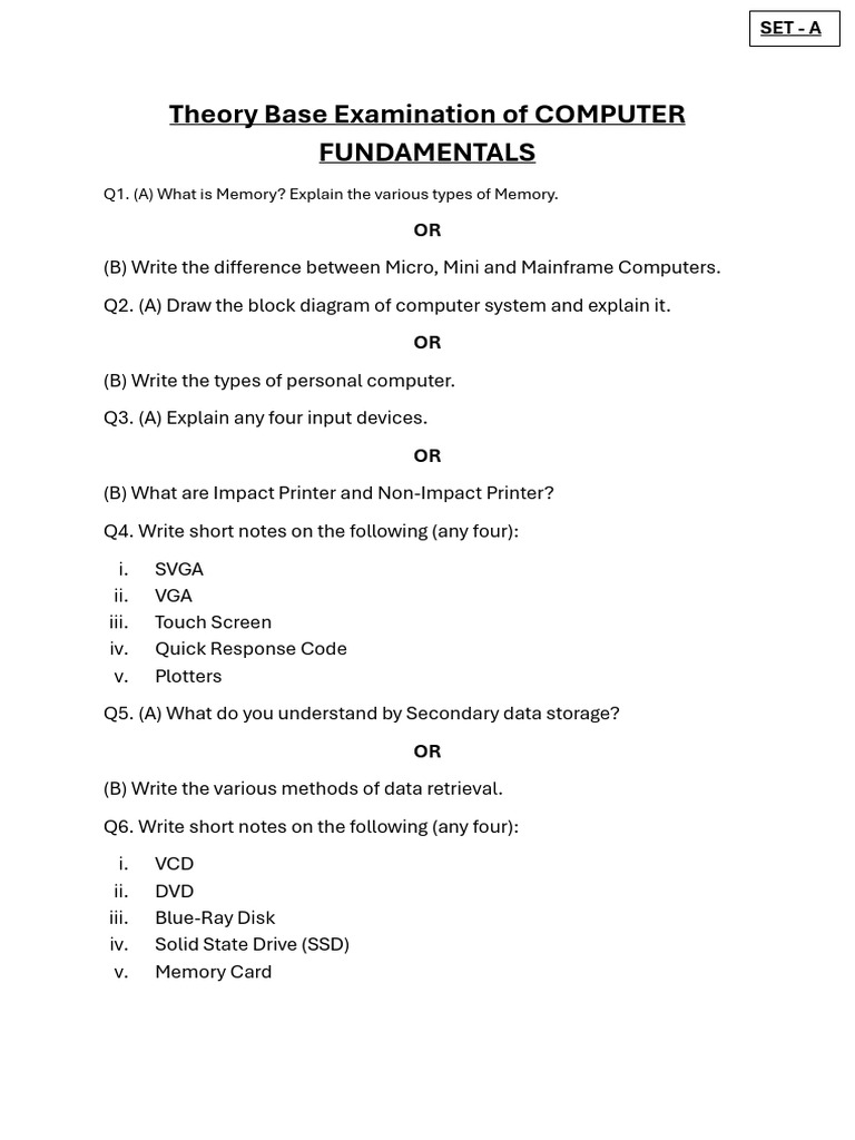 Computer Fundamentals Set-A | PDF