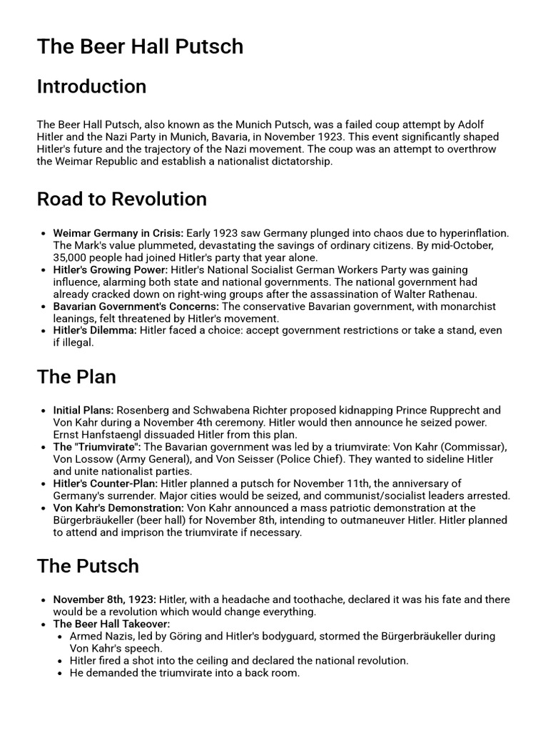 Beer Hall Munich Putsch | PDF | Adolf Hitler | Nazism