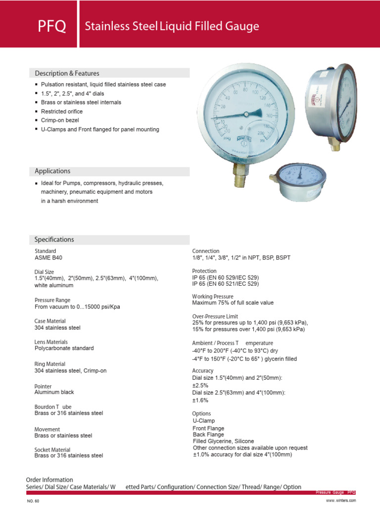 Winter - Negative Pressure Gauge - TDS | PDF | Pressure Measurement
