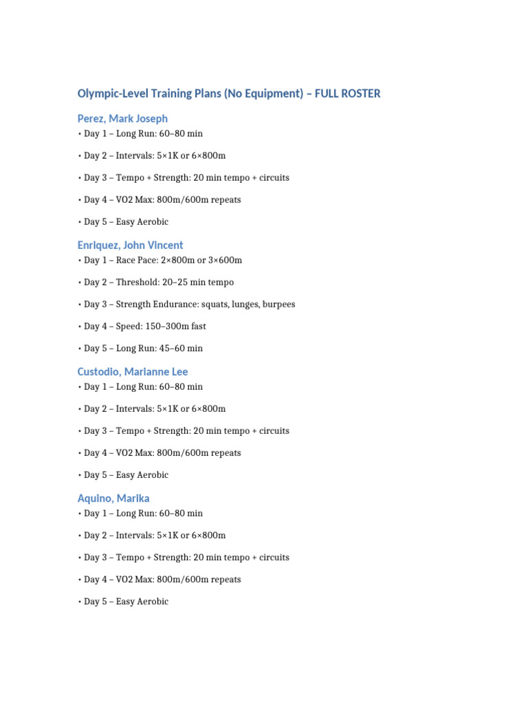 Full Roster Olympic Training Plans | PDF | Games Of Physical Skill ...