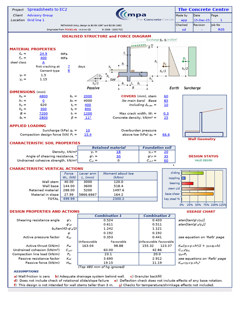 Retaining Wall Design to BS EN Standards | PDF | Pascal (Unit ...
