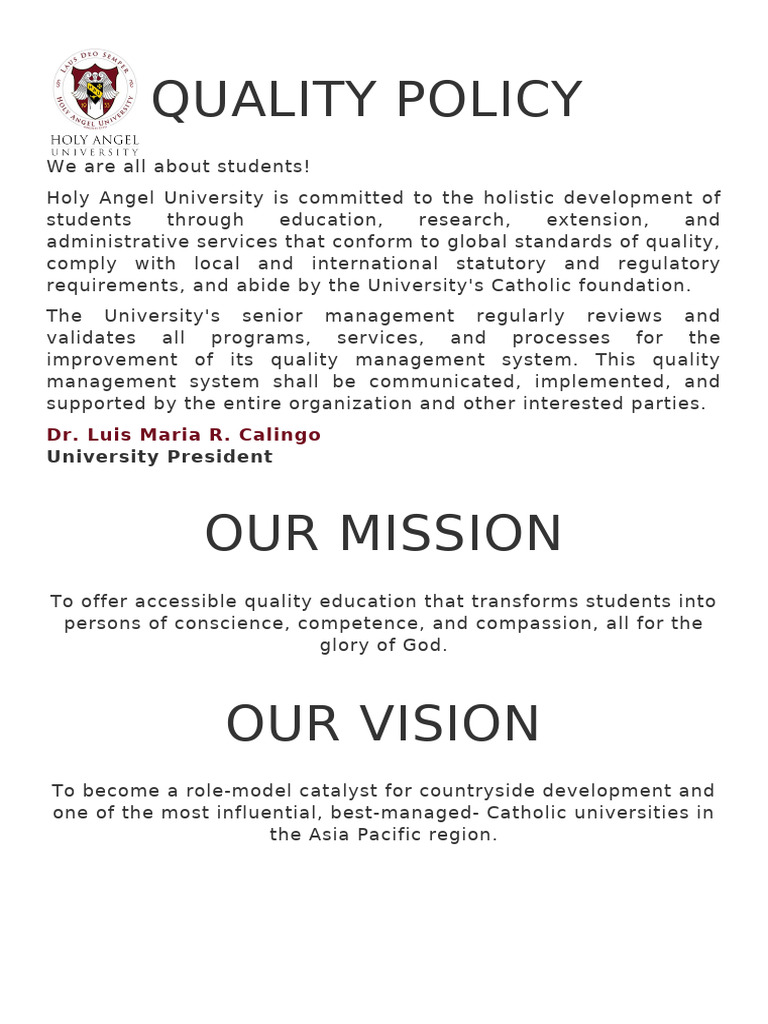 Hau Quality Policy, Mission, Vision, Strategic Objectives & Core Values ...
