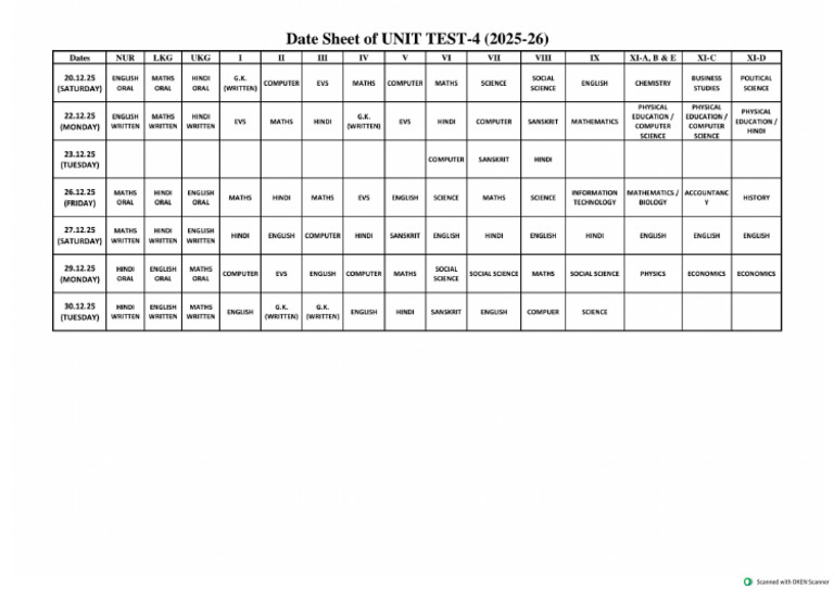 Revised Ut-4 Date Sheet 2025-26 | PDF