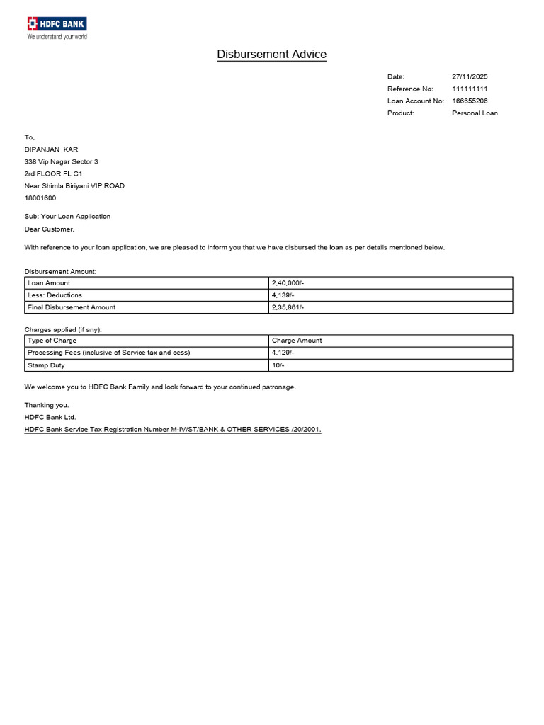Disbursement Advice | PDF