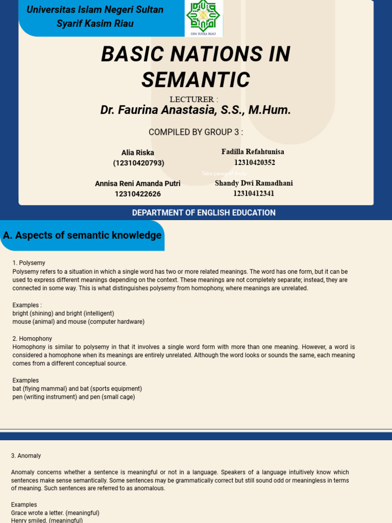 Basic Concepts of Semantics in English | PDF | Part Of Speech | Semantics