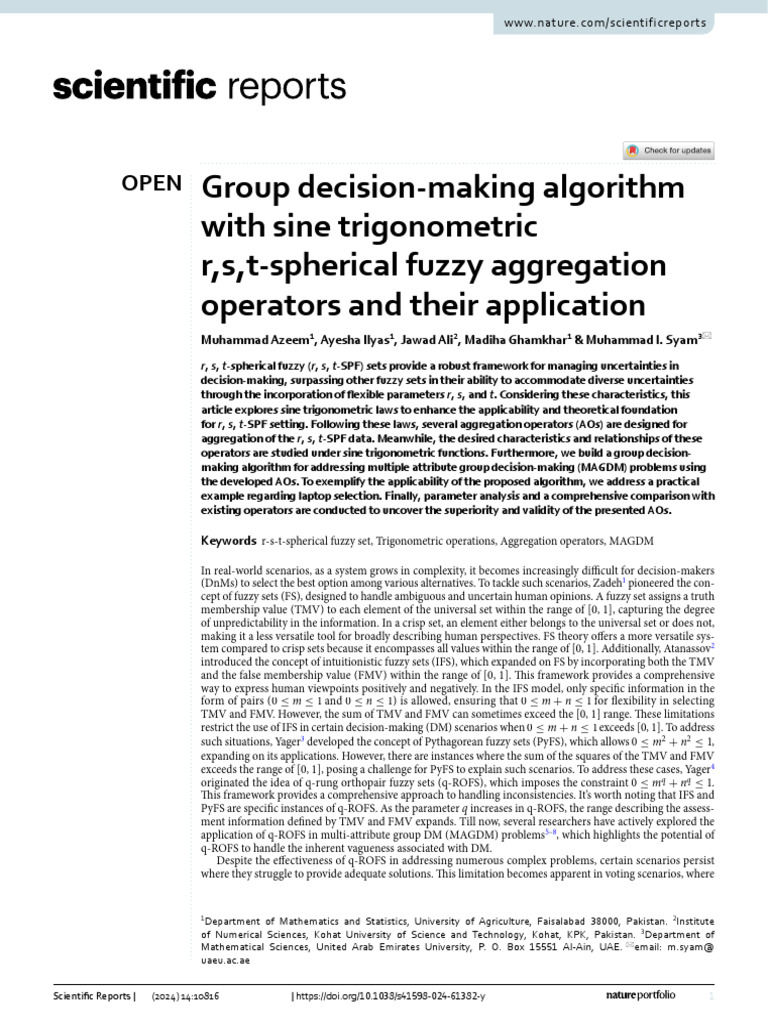 Group Decision Making Algorithm With Sine Trigonometric R, S, T ...