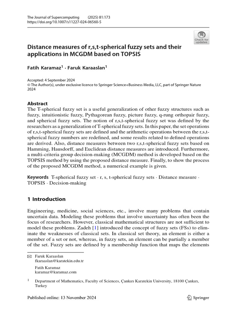 Distance Measures for Spherical Fuzzy Sets | PDF | Mathematical Logic ...