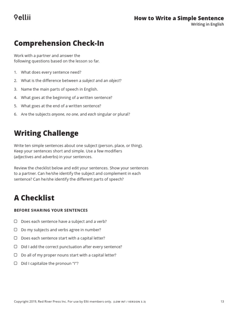 Writing Simple Sentences Guide | PDF
