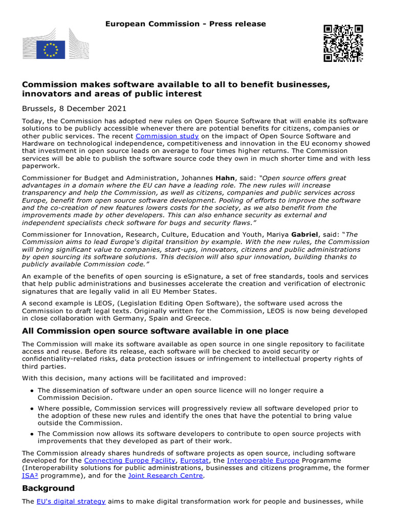 EU Opens Source Software for Public Use | PDF | Open Source | Software