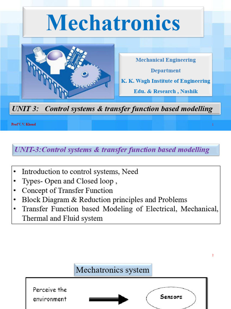 Unit 3 - Control Systems and Transfer Function Based Modeling | PDF ...