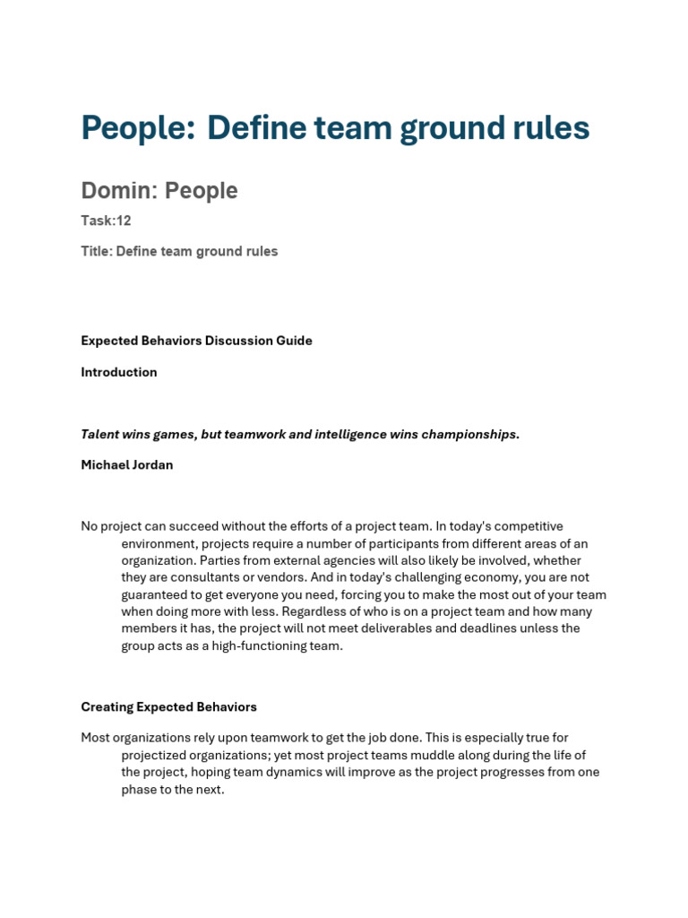 Team Ground Rules for Effective Collaboration | PDF | Motivation ...