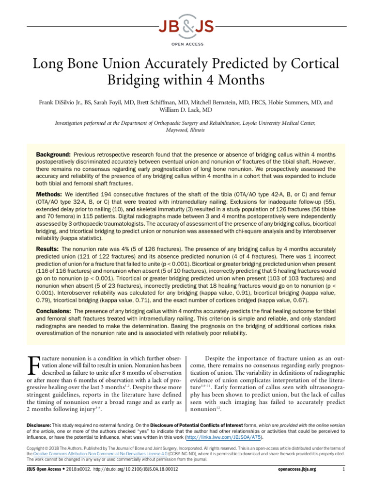 Long Bone Union Accurately Predicted by Cortical Bridging Within 4 ...