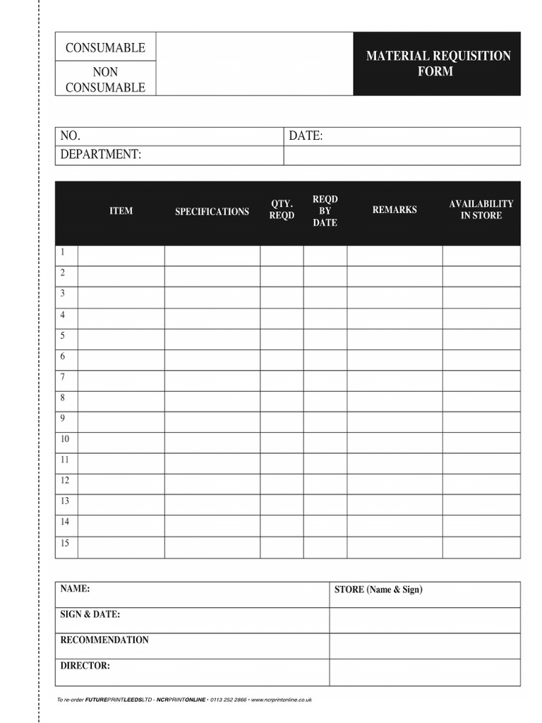 Material Requisition Ncr Books | PDF