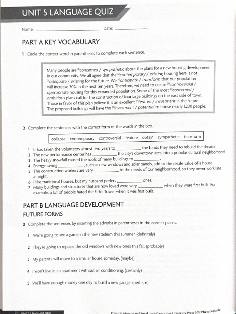 Unit 5 Language Quiz | PDF