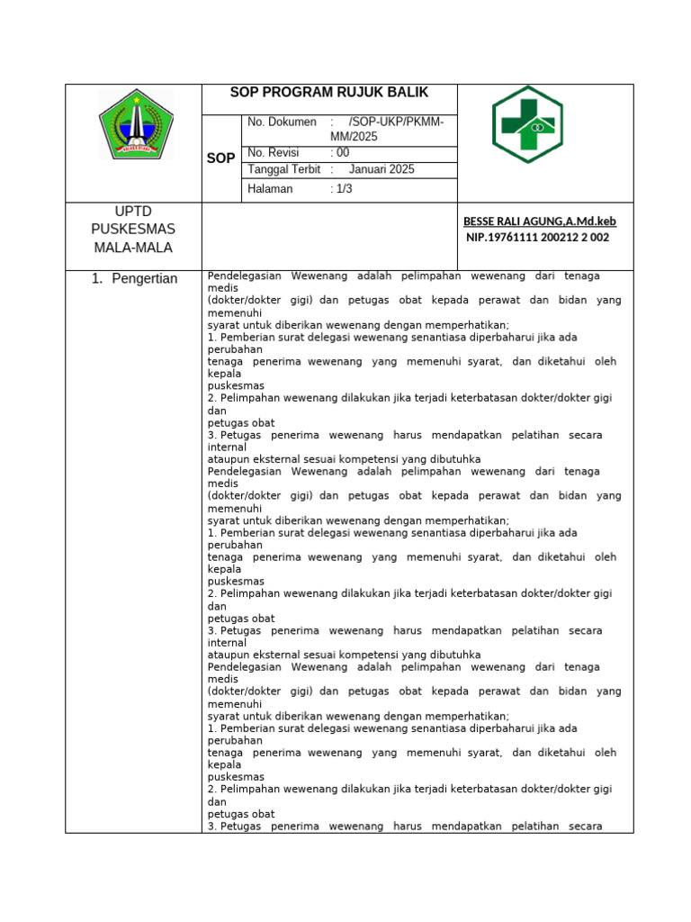 Sop Program Rujuk Balik | PDF
