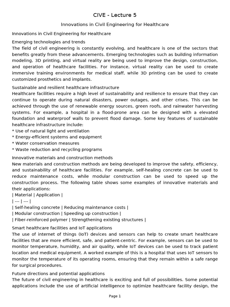 Lecture 5 Innovations in Civil Engineering For Healthcare-CIVE | PDF ...