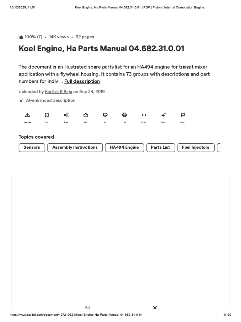 HA494 Engine Parts List Manual | PDF | Engines | Internal Combustion Engine